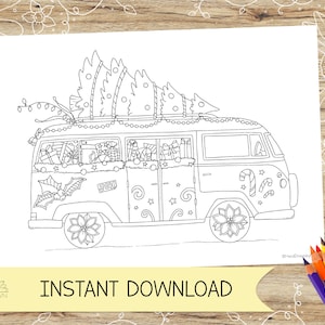 The Christmas Camper Colouring Page for Adults! Campervan, Christmas ...