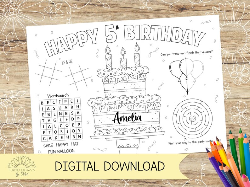 Personalised Happy Birthday Activity and Colouring Sheet/placemat ...