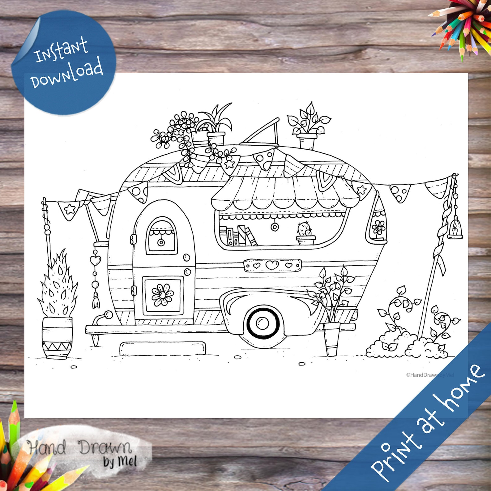 Cute Caravan Home Colouring Page for Adults and Children. - Etsy
