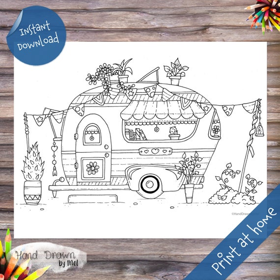 Cute Caravan Home Colouring Page for Adults and Children. - Etsy
