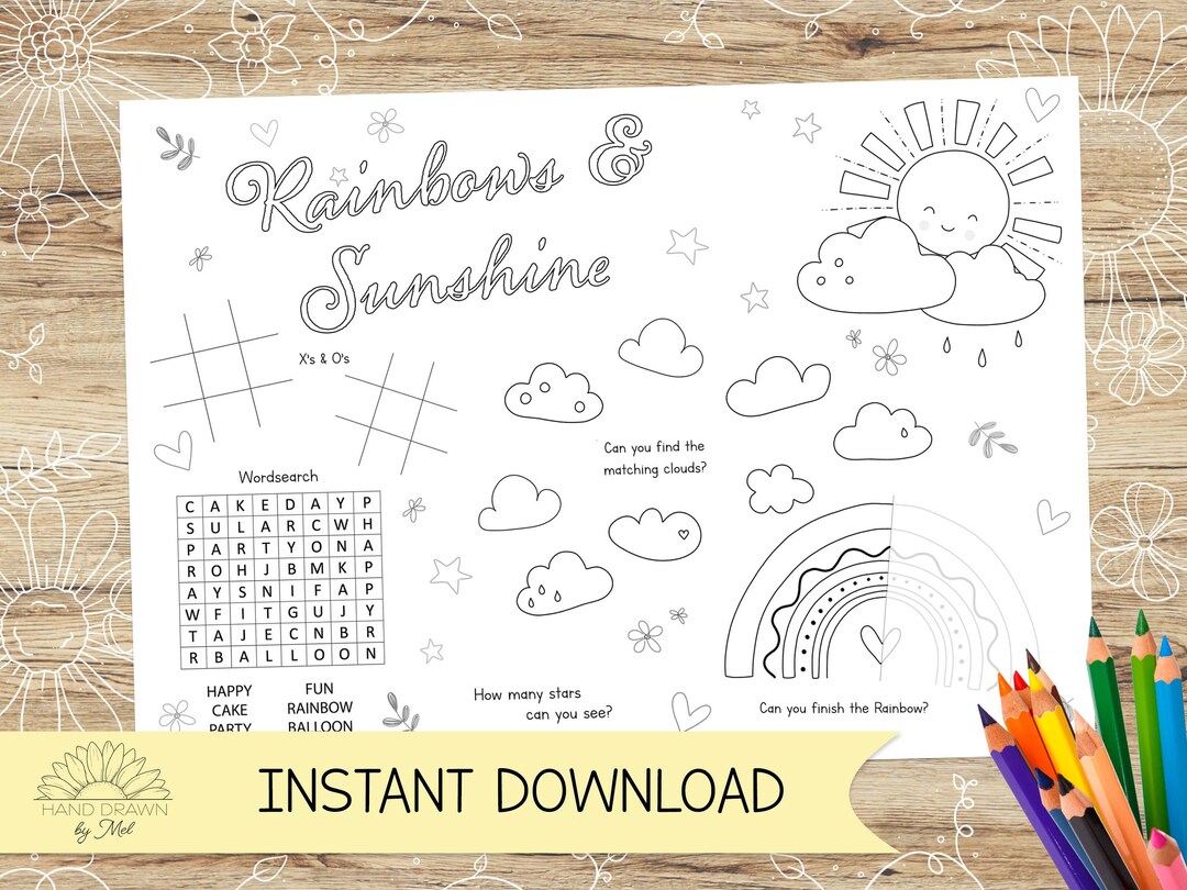 Rainbows and Sunshine Activity and Colouring Sheet/placemat. Perfect ...