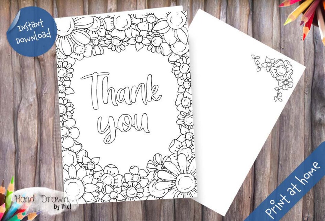 Printable Thank You Card: Floral Colouring Page (PDF Download) - Etsy