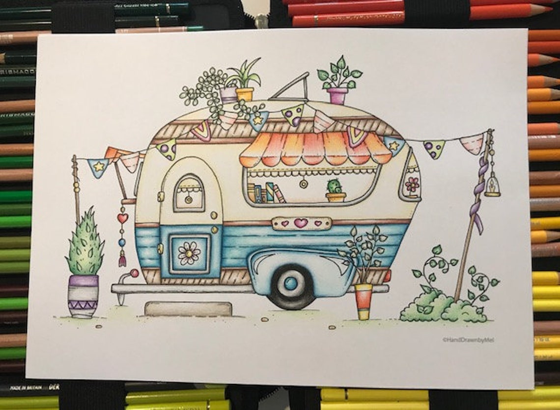 Cute Caravan Home Colouring Page for Adults and Children. - Etsy