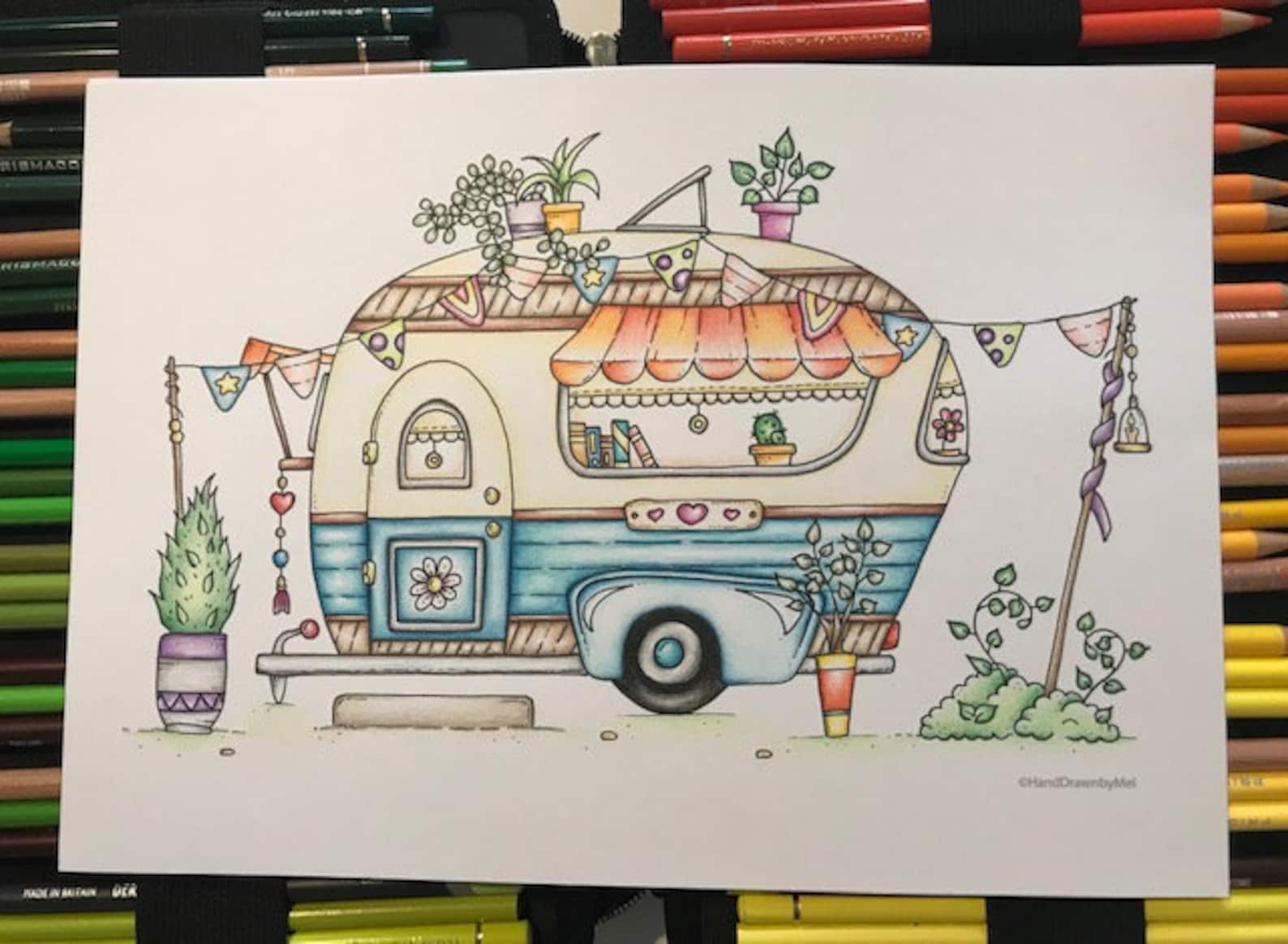 Cute Caravan Home Colouring Page for Adults and Children. | Etsy Australia