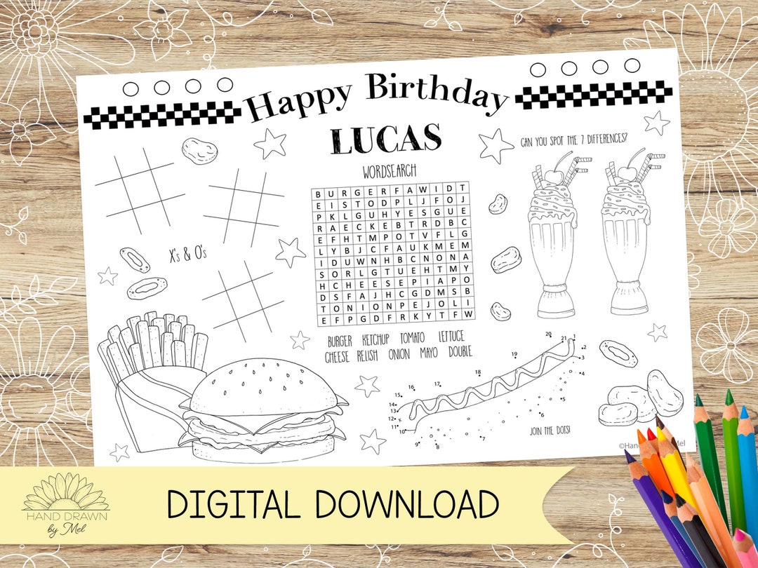 Personalised American Diner Activity and Colouring Sheet/placemat ...