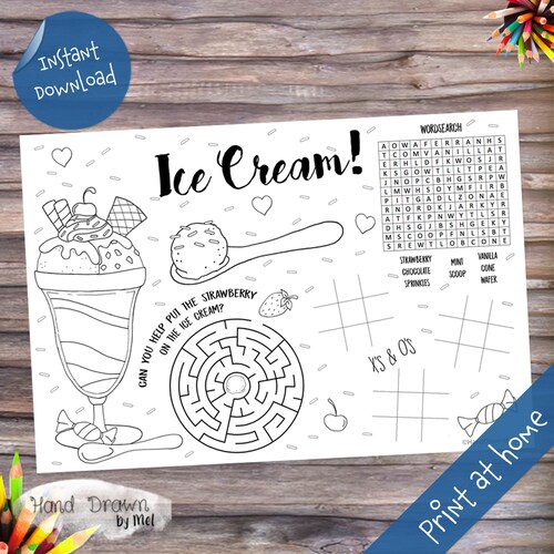Ice Cream Sundae Activity and Colouring Placemat Perfect for - Etsy