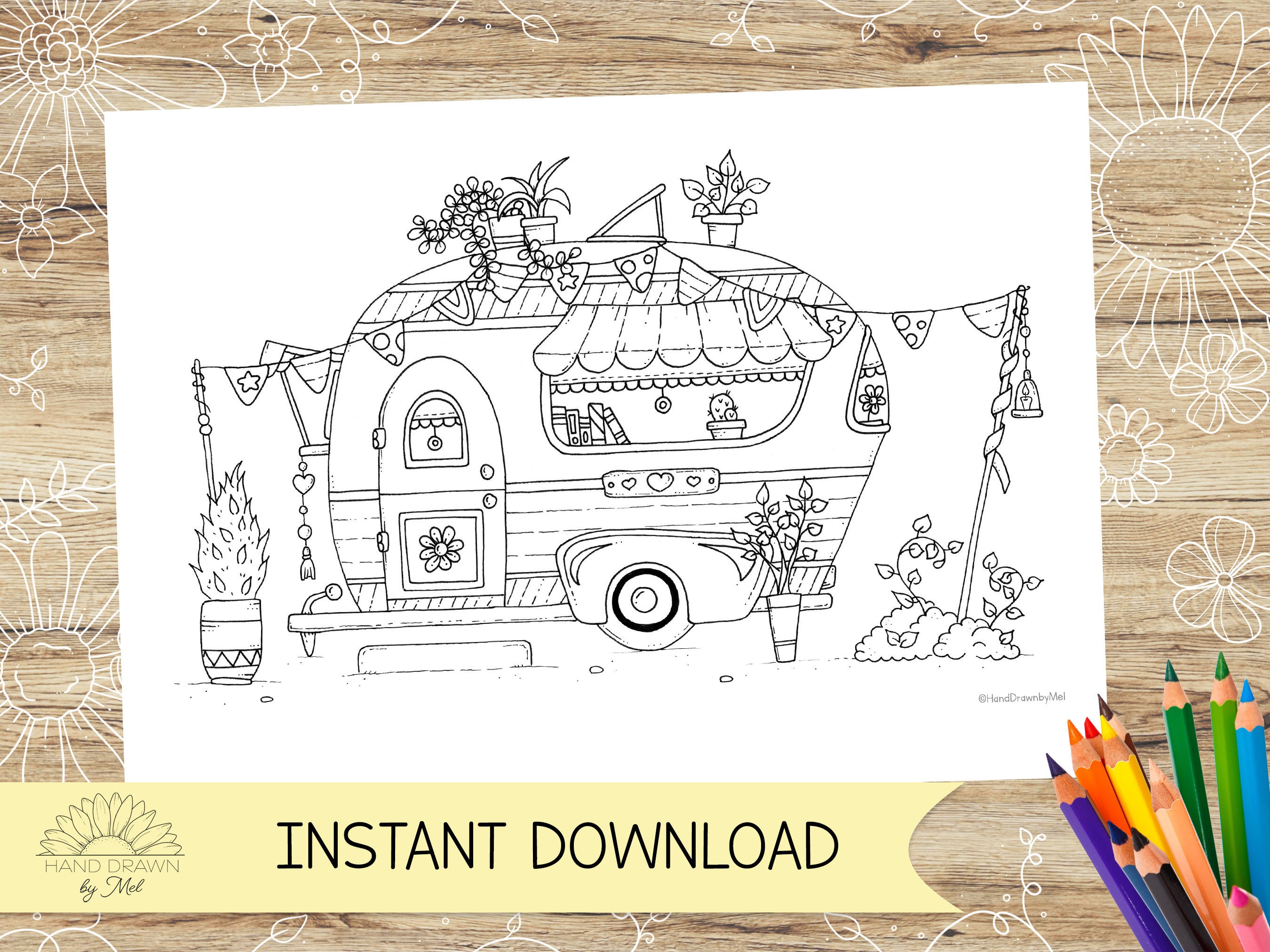 Cute Caravan Home Colouring Page for Adults Instant Digital - Etsy