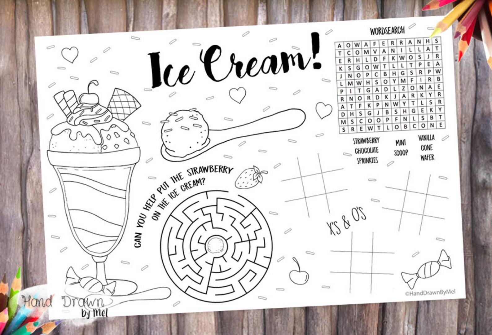 Ice Cream Sundae Activity and Colouring Placemat Perfect for | Etsy