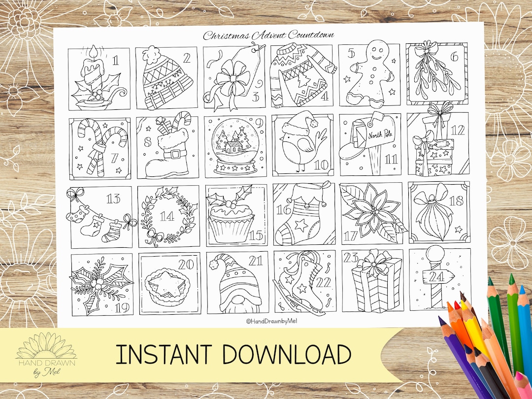 Christmas Advent Calendar Colouring Page for Adults! Festive Countdown ...