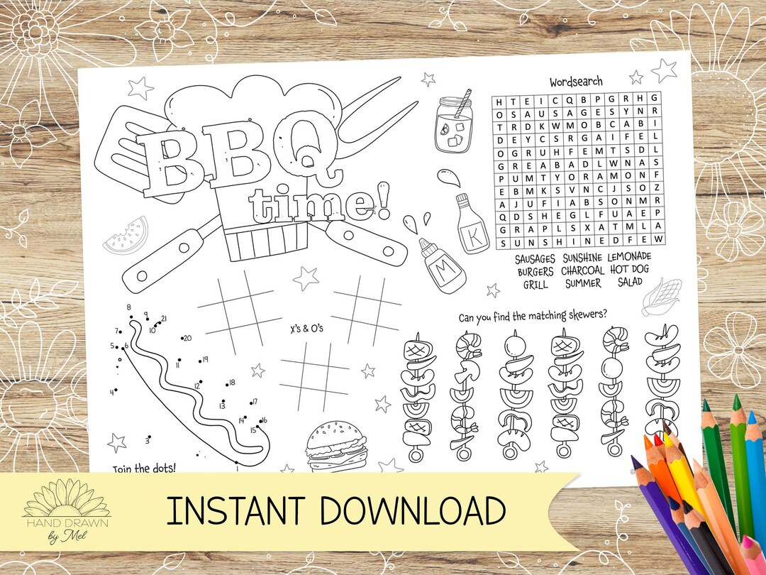 Bbq / Grill Activity and Colouring Sheet/placemat. Perfect for Garden ...
