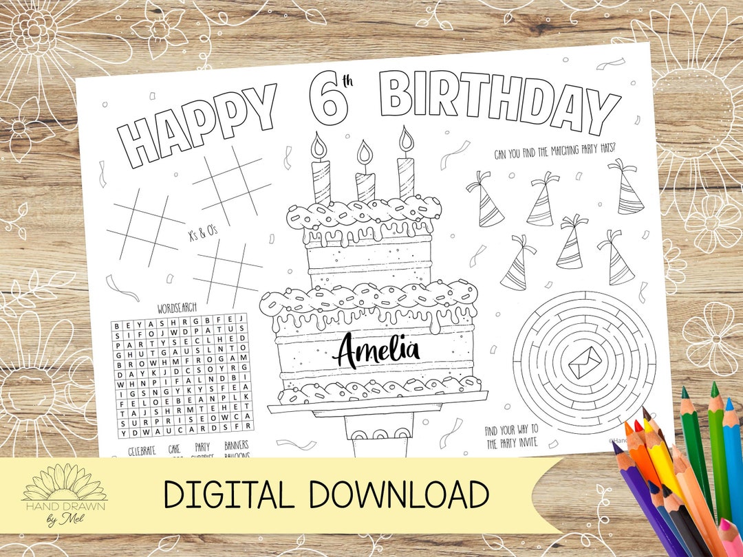 Personalised Happy Birthday Activity and Colouring Sheet/placemat ...