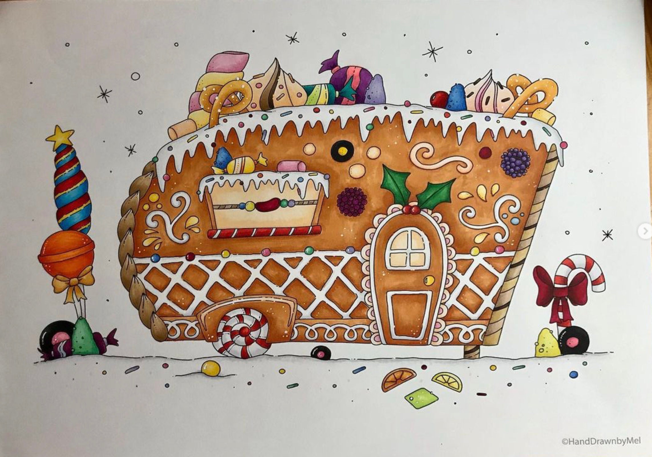 Gingerbread Caravan Coloring Page: Christmas Festive Design (digital ...