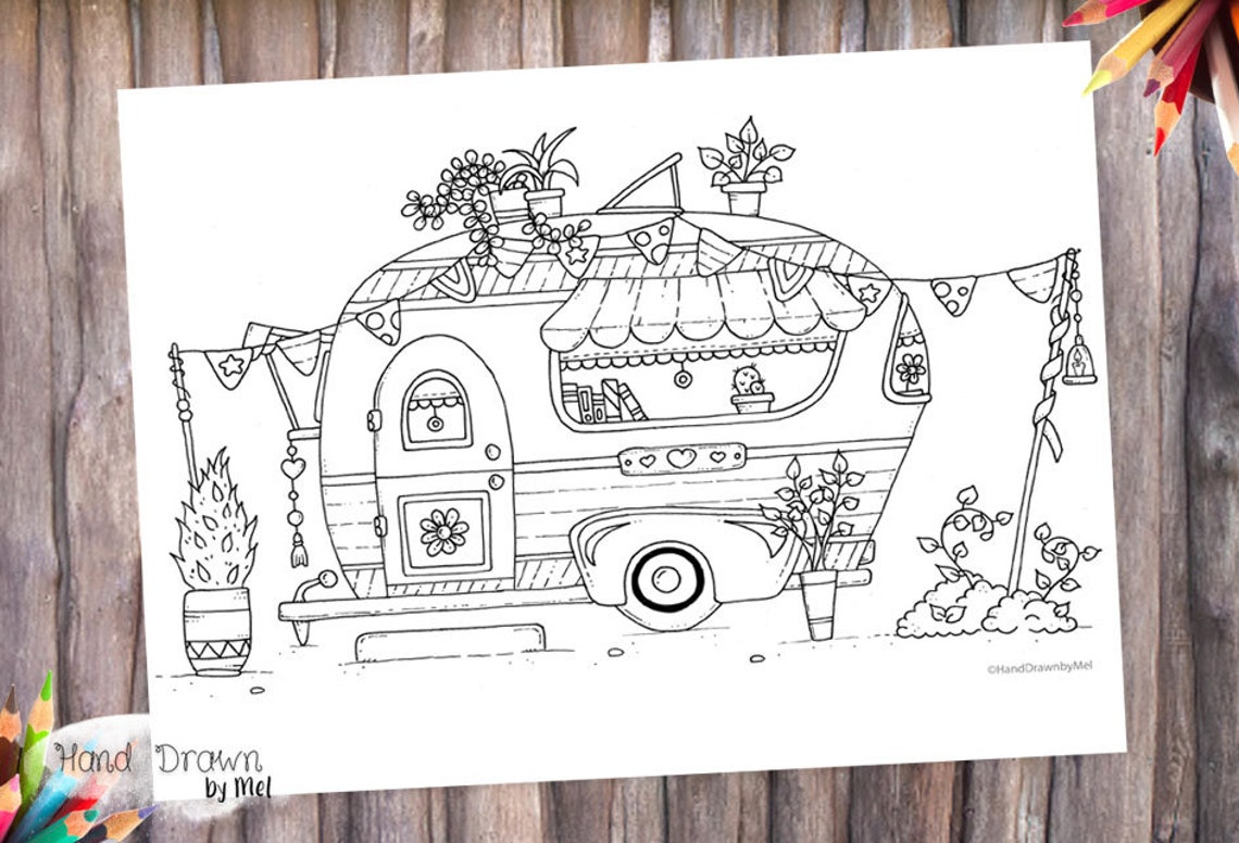 Cute Caravan Home Colouring Page for Adults and Children. JPEG | Etsy
