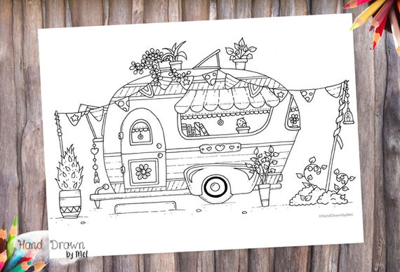 Cute Caravan Home Colouring Page for Adults and Children. JPEG | Etsy