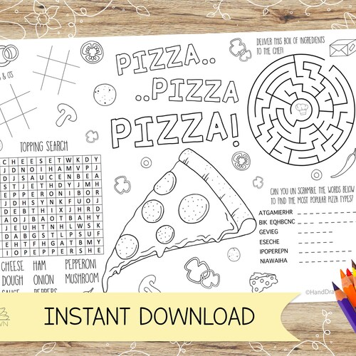 Kids Pizza Party Placemat Activity & Coloring Sheet - Etsy