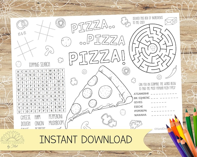 Pizza Activity Sheet: Kids Party Coloring Placemat (digital Download ...