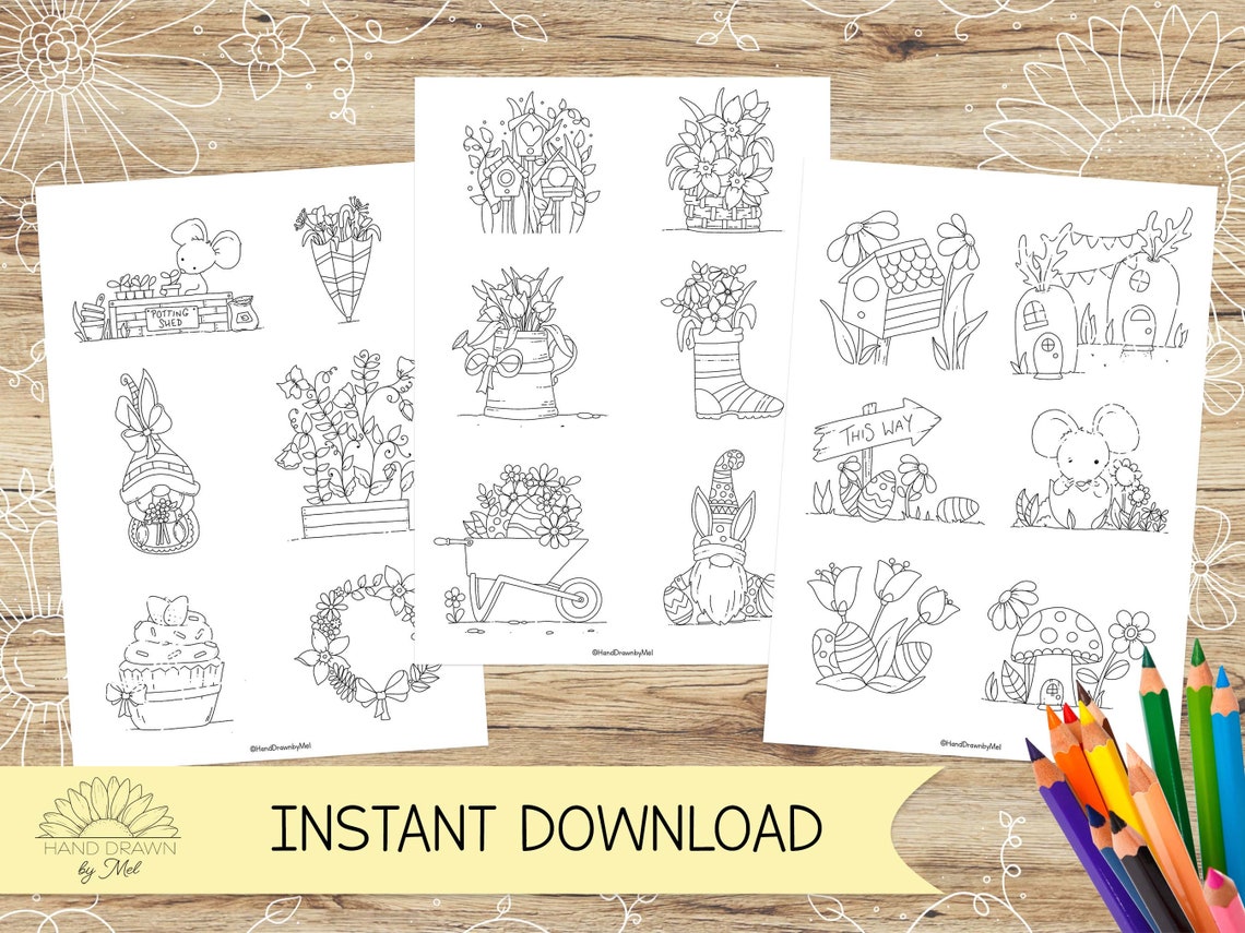 Spring / Easter Themed Colouring Pages for Adults 18 Smaller - Etsy