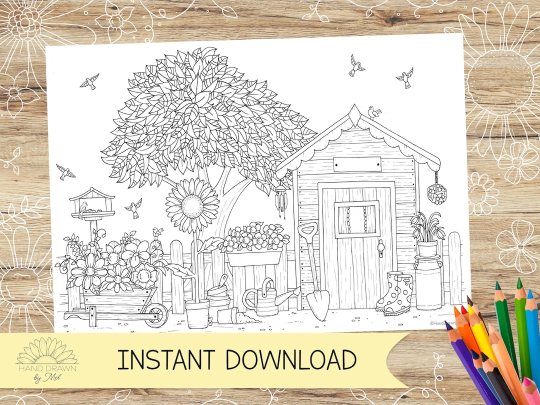 The Garden Colouring Page for Adults! Spring Garden Scene for Adult ...