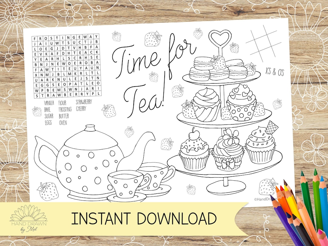Afternoon Tea Activity and Colouring Sheet/placemat. Perfect for Kids ...