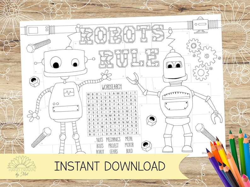 Robots Rule Activity Sheet: Kids Coloring Placemat (digital Download ...