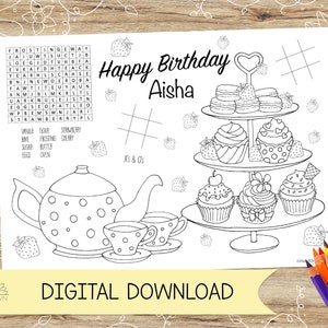 Personalised Afternoon Tea Activity and Colouring Sheet/placemat ...