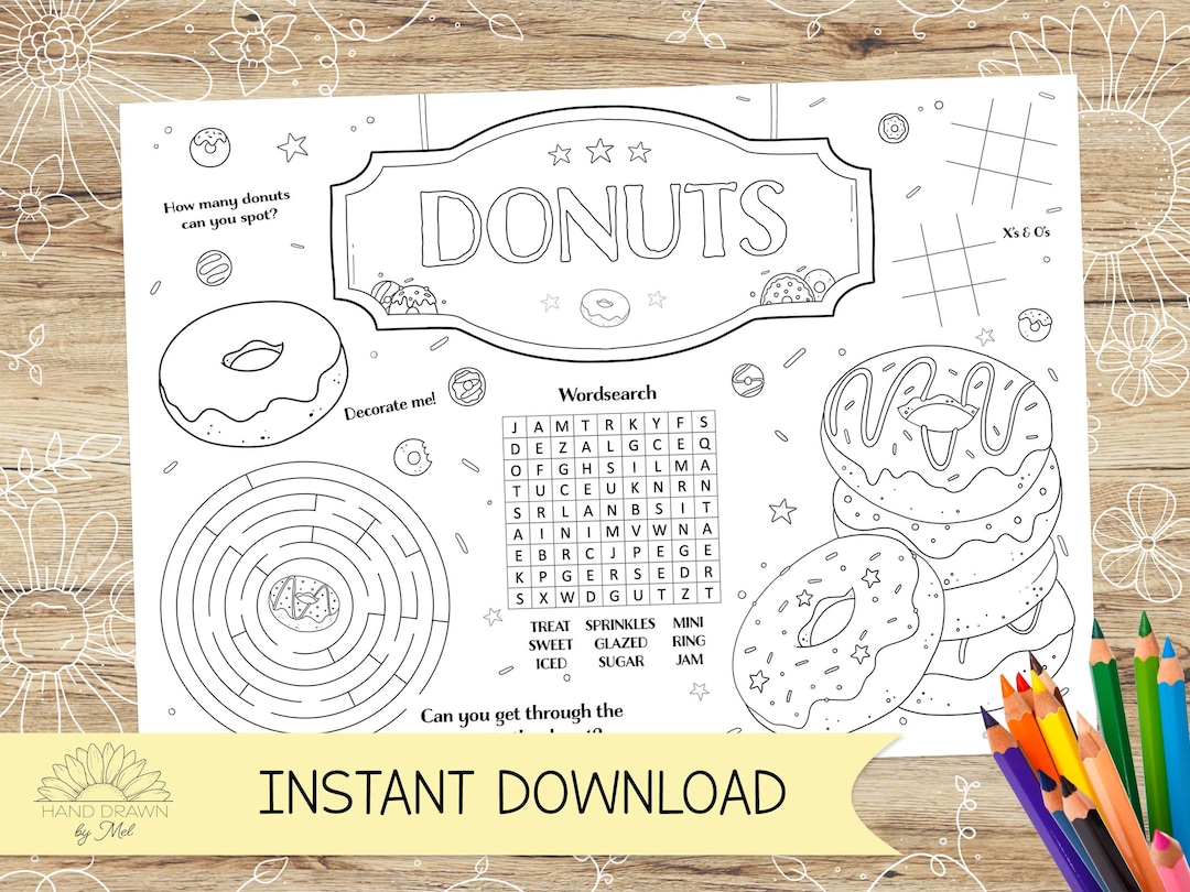 Donuts Activity and Colouring Sheet/placemat. Perfect for Kids Parties ...