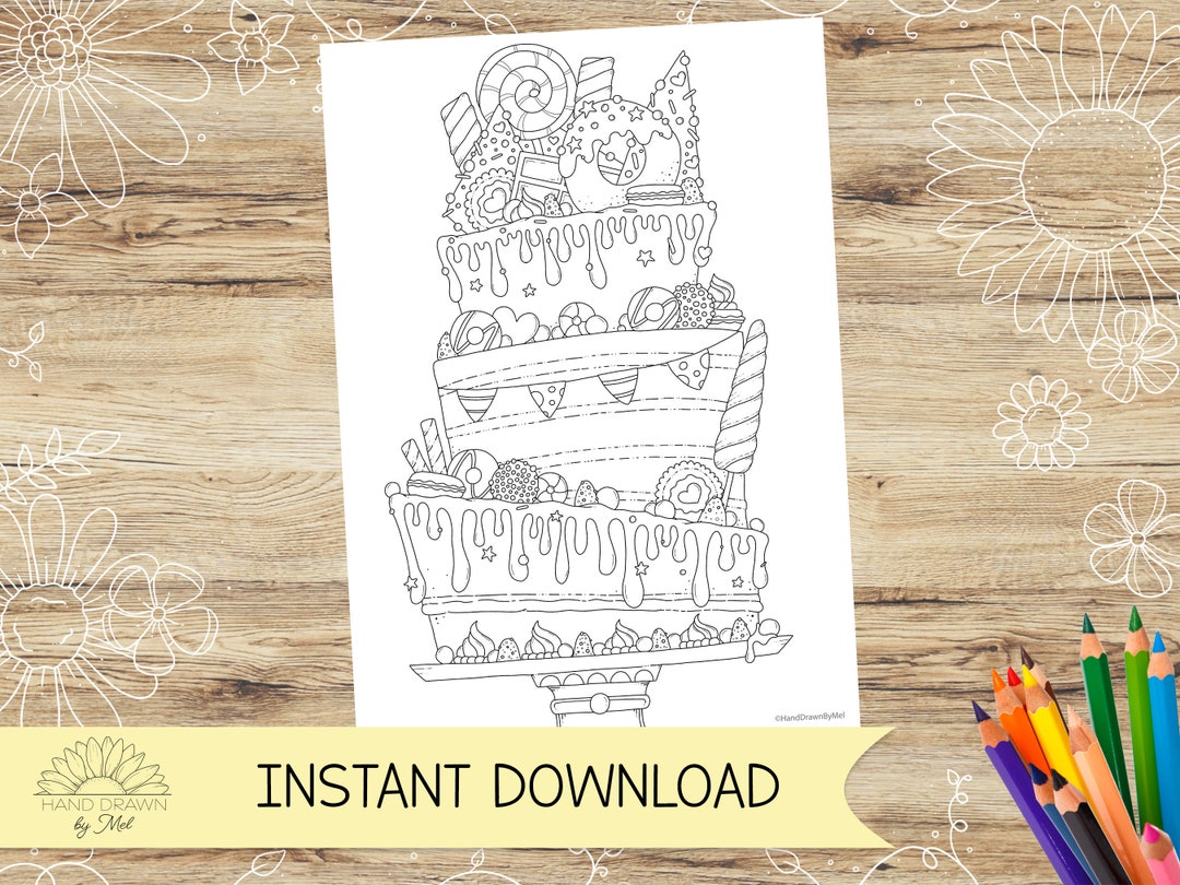 The Ultimate 3 Tier Celebration Cake! Colouring Page for Adults ...