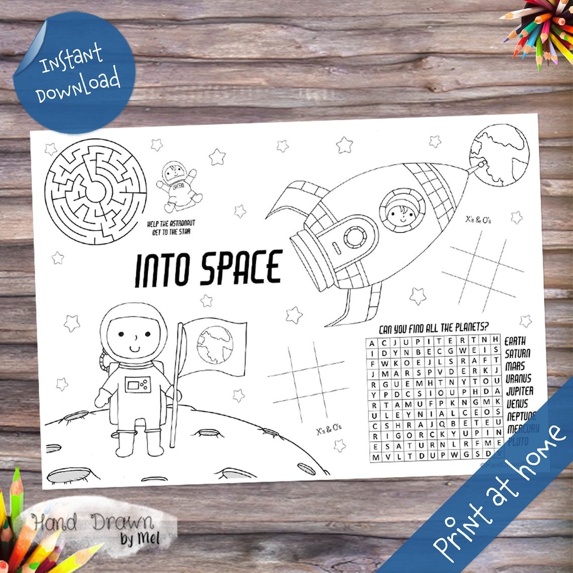 Into Space Activity and Colouring Placemat Perfect for - Etsy UK