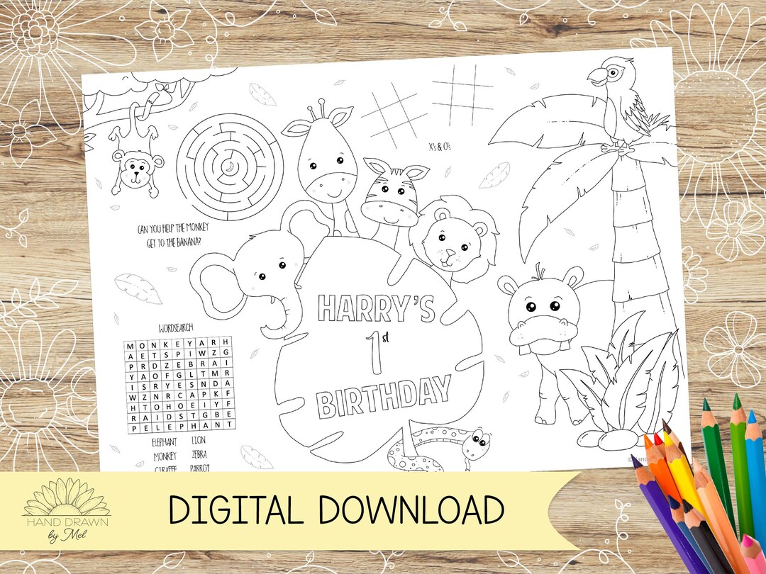 Personalised Cute Zoo Jungle Animals Activity and Colouring Sheet ...