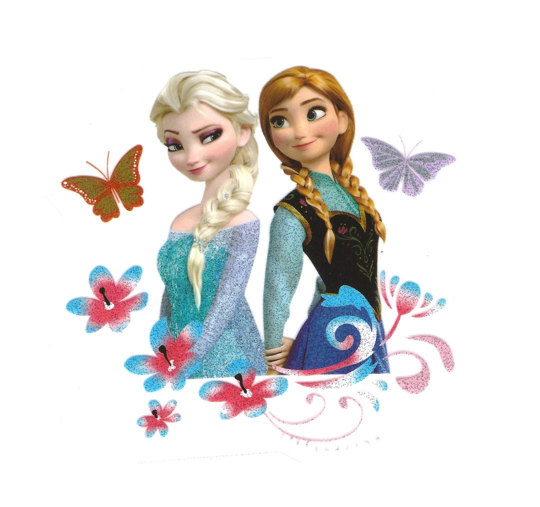 5x5" Elsa Anna Frozen Movie Glitter IRON on TRANSFER Decor Heat Vinyl ...