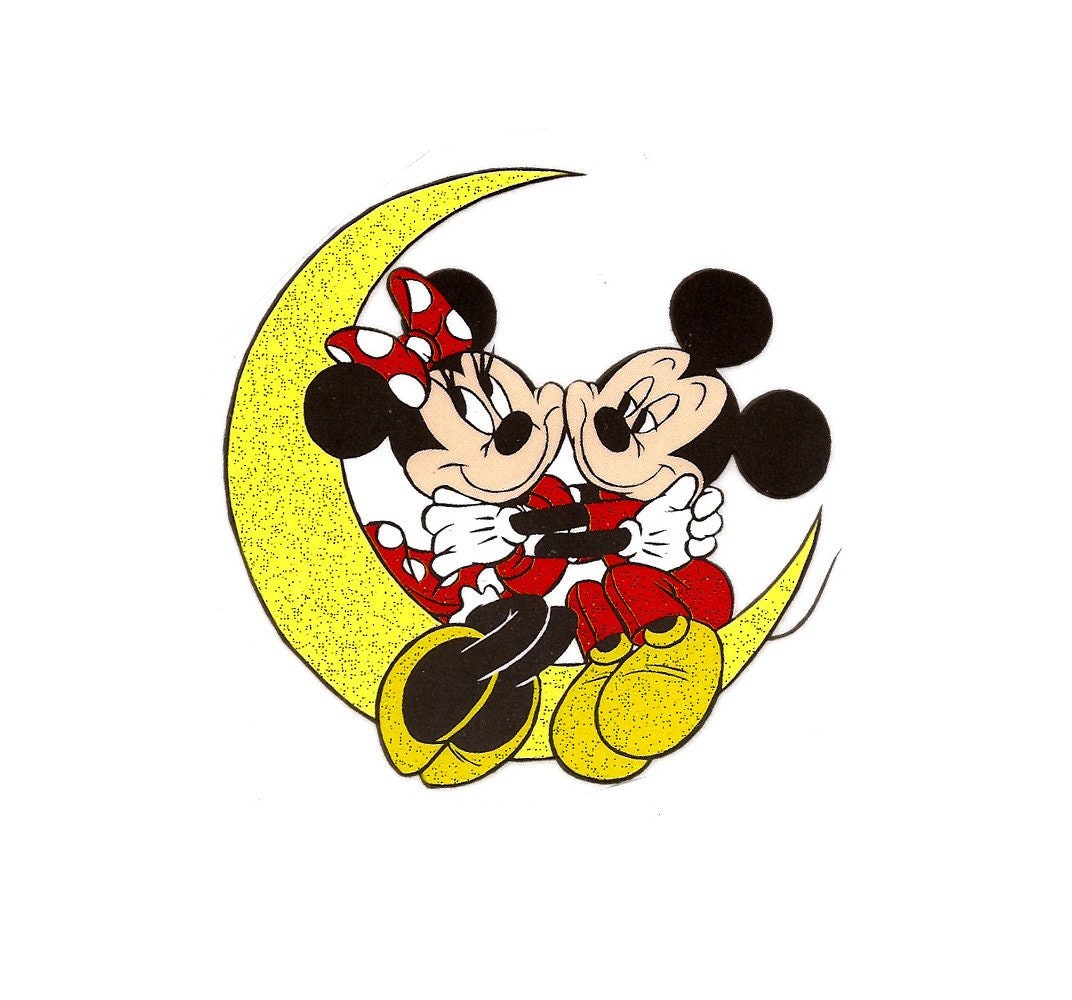 3x3" Mickey Minnie Mouse Moon Glitter IRON ON TRANSFER Decor Heat Vinyl ...