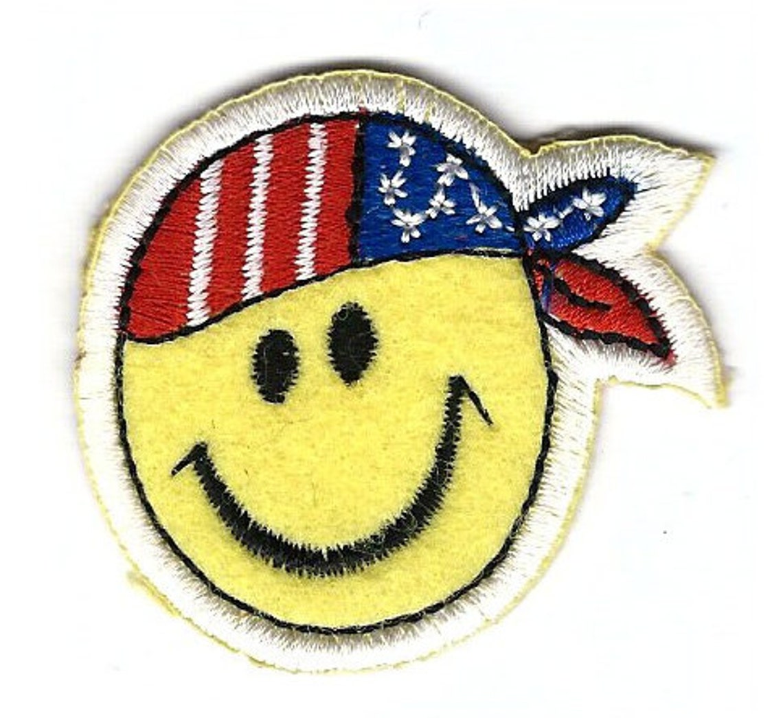 2x2" Happy Face USA Patriotic Bandana Embroidered IRON on PATCH / Sew ...