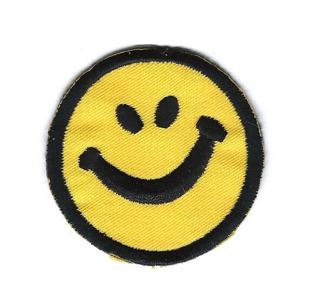 2x2" Happy Face Embroidered SEW ON Patch Smiley Face Emoji Yellow - No ...