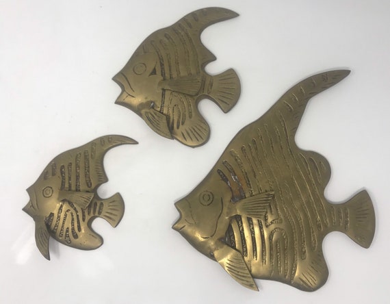 Vintage Set of 3 Brass Angel Fish Wall Hanging Decor | Etsy