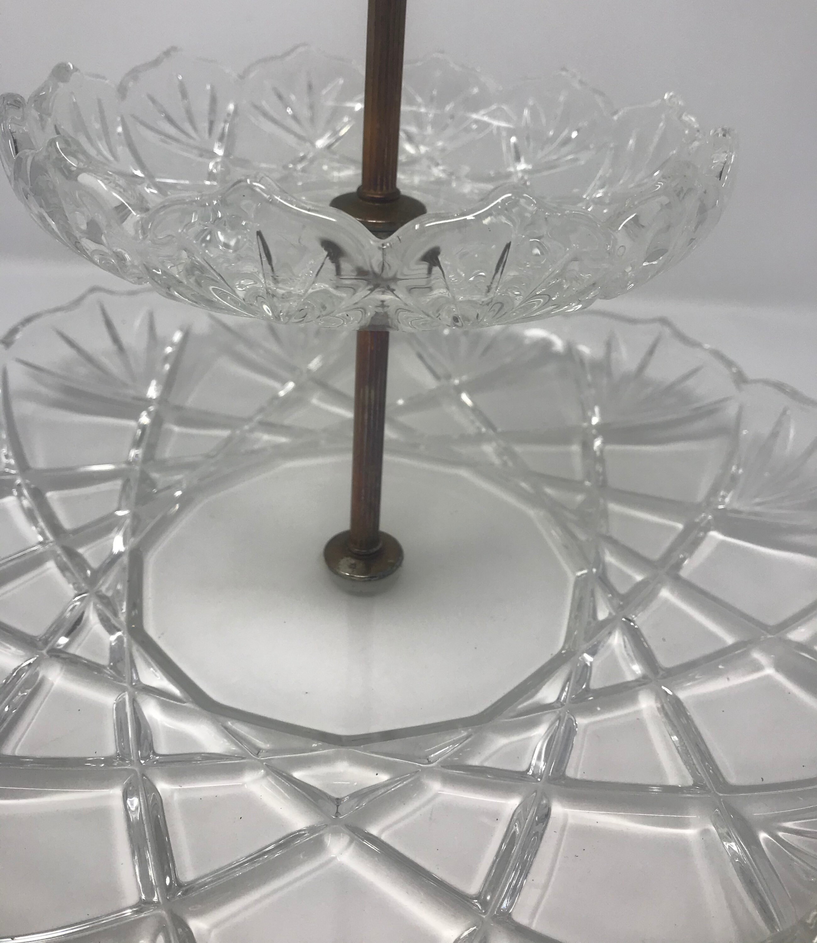 Vintage Crystal 2 Tier Tray With Metal Carrier - Etsy