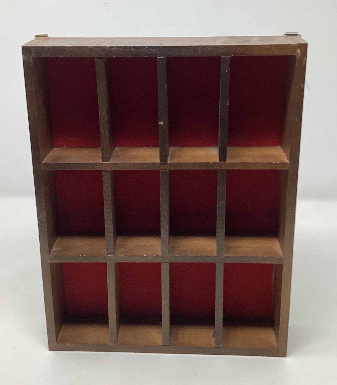 Vintage Wooden Display Case With Red Velvet Lining and 12 Slots - Etsy