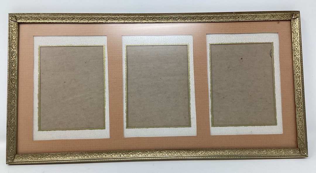 Vintage Rectangular Gold Metal Picture Frame With 3 Slots - Etsy