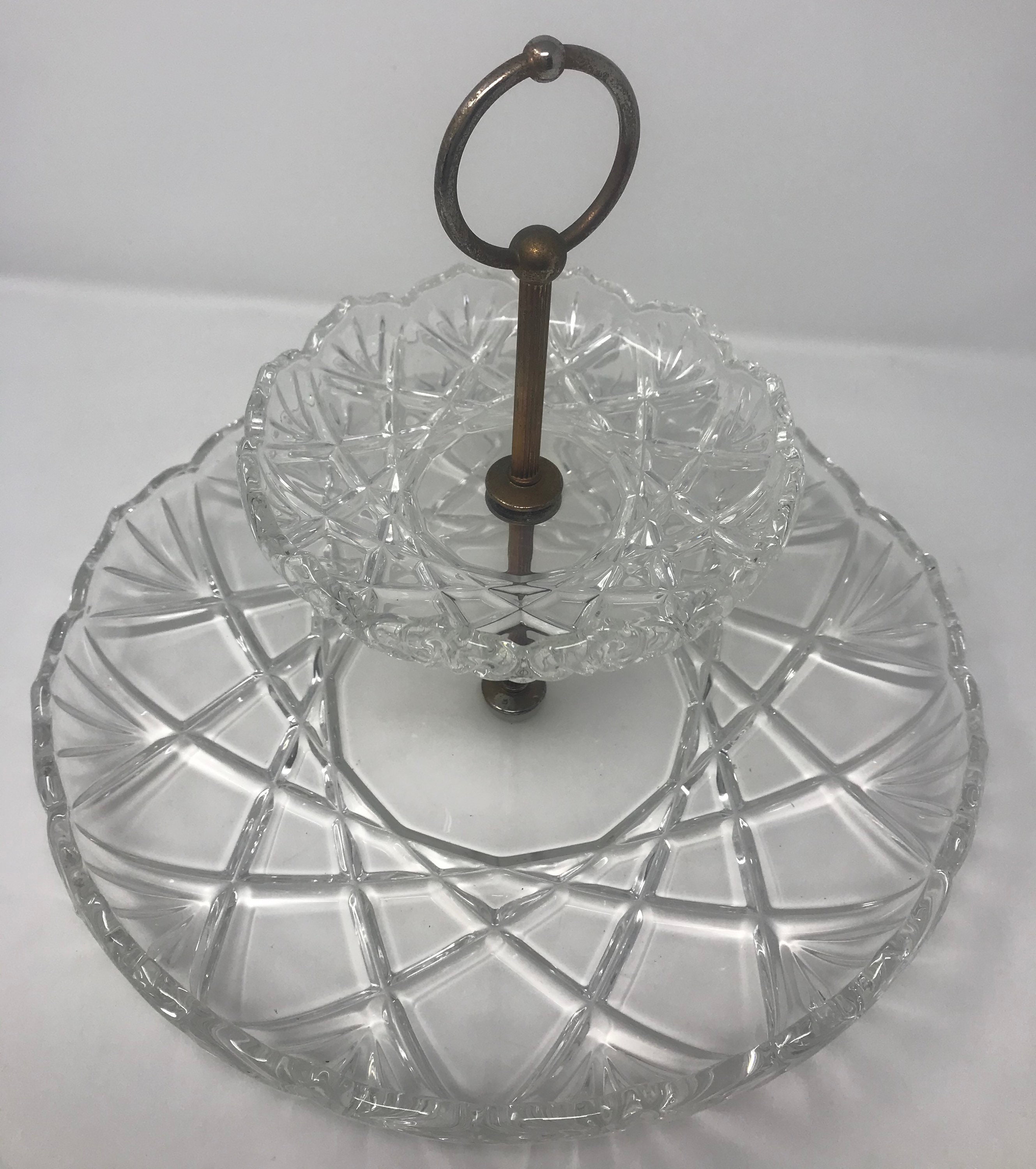 Vintage Crystal 2 Tier Tray With Metal Carrier - Etsy