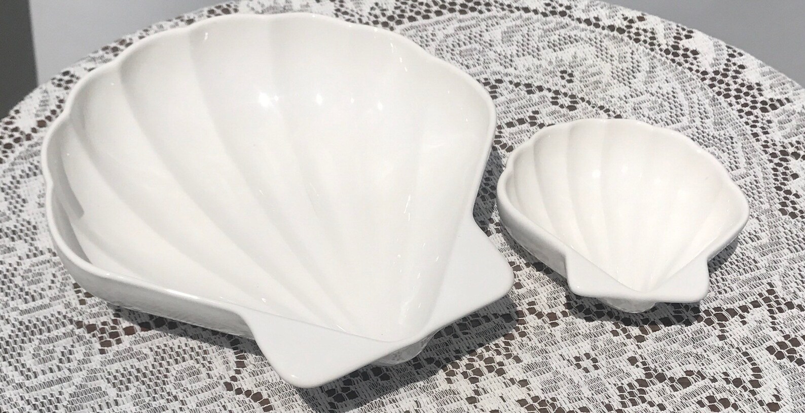 2 piece sea shell serving dish white porcelain | Etsy