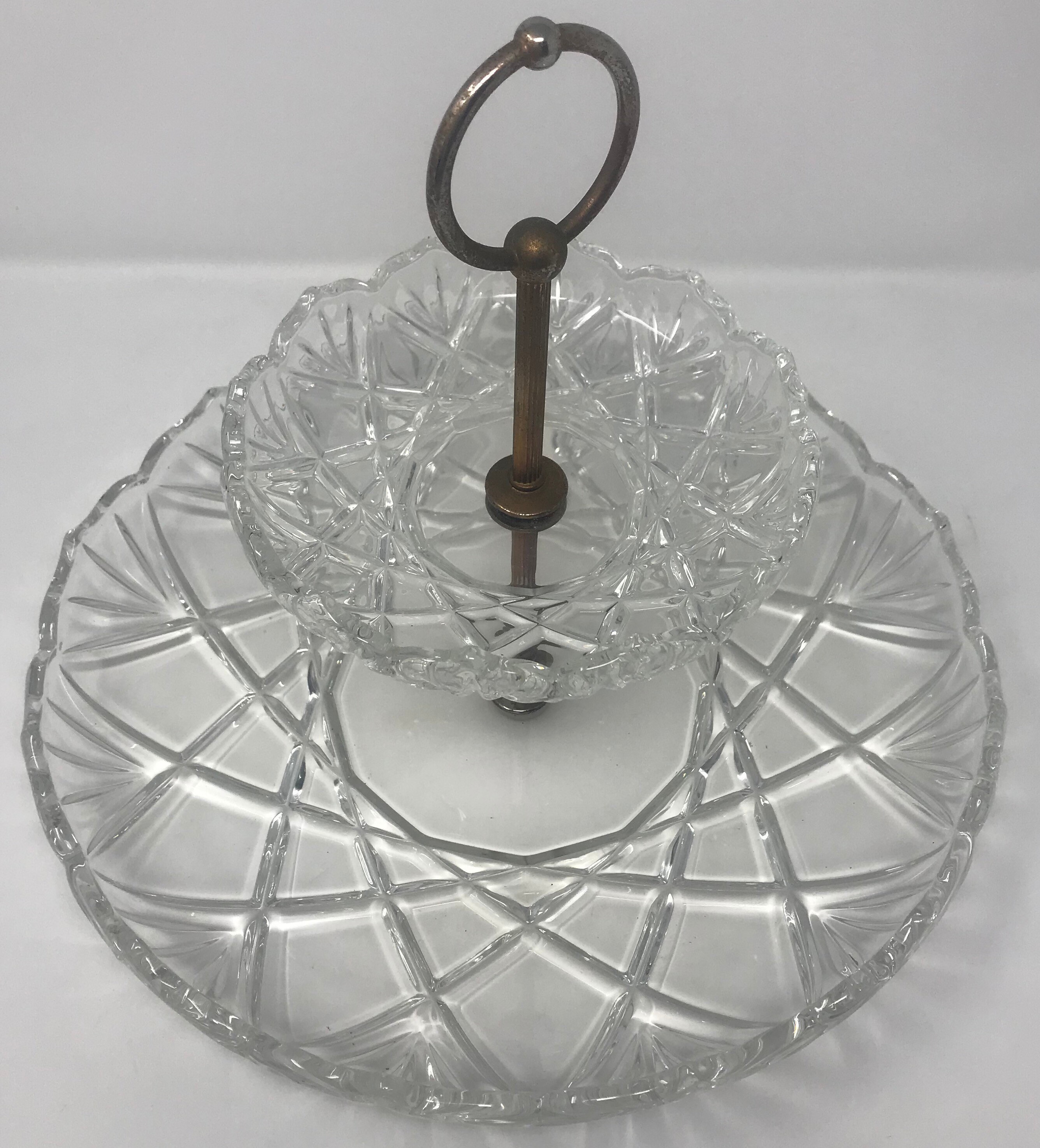 Vintage Crystal 2 Tier Tray With Metal Carrier - Etsy