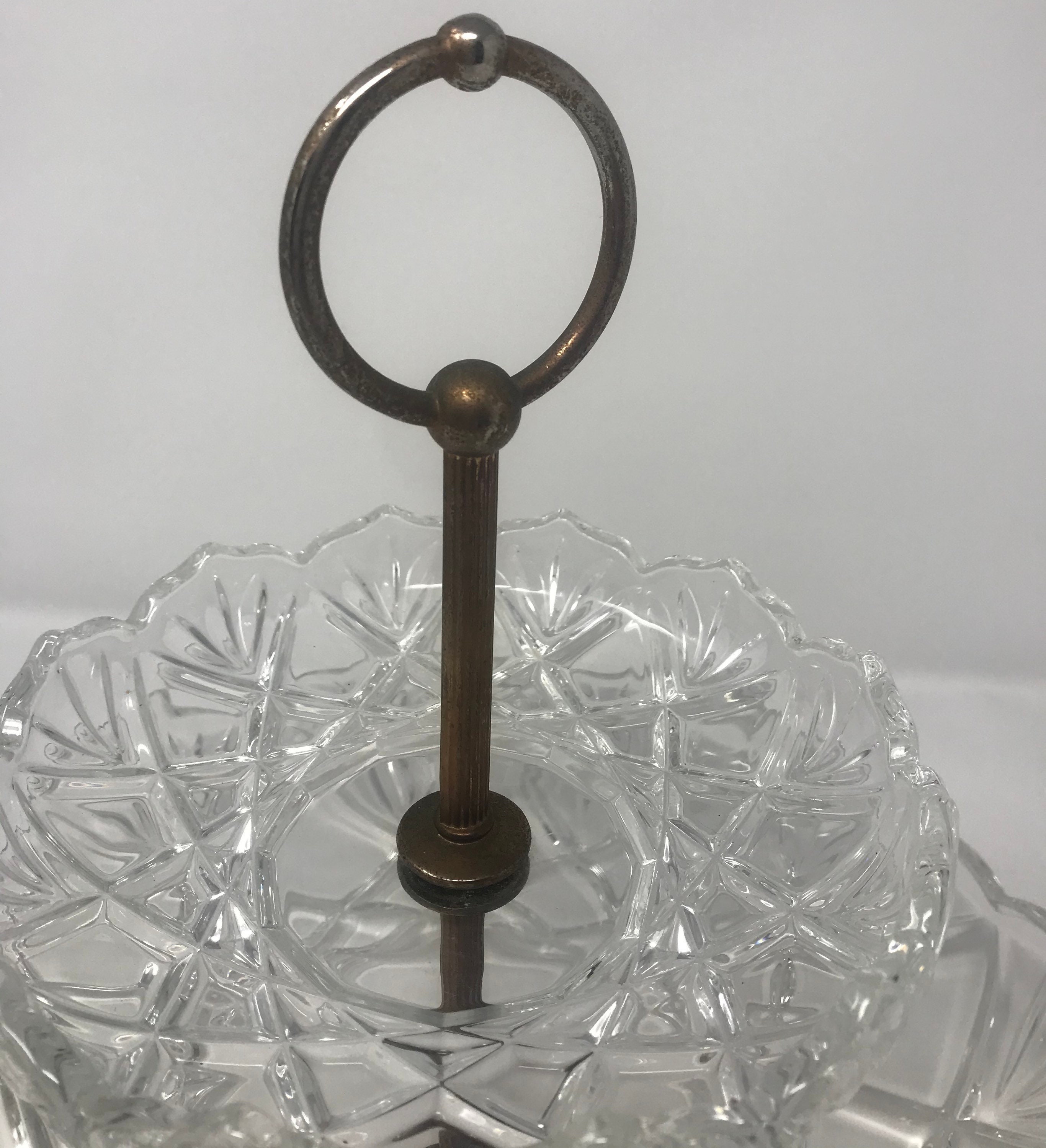 Vintage Crystal 2 Tier Tray With Metal Carrier - Etsy