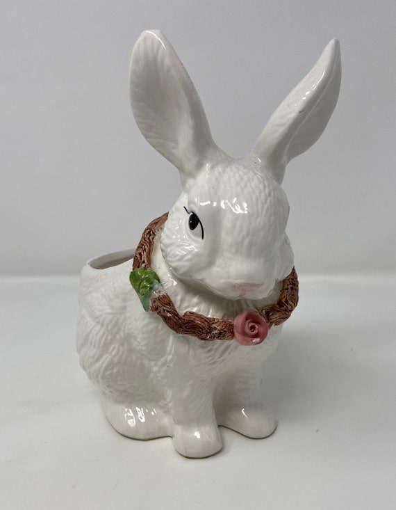 Vintage White Bunny Rabbit Planter | Etsy
