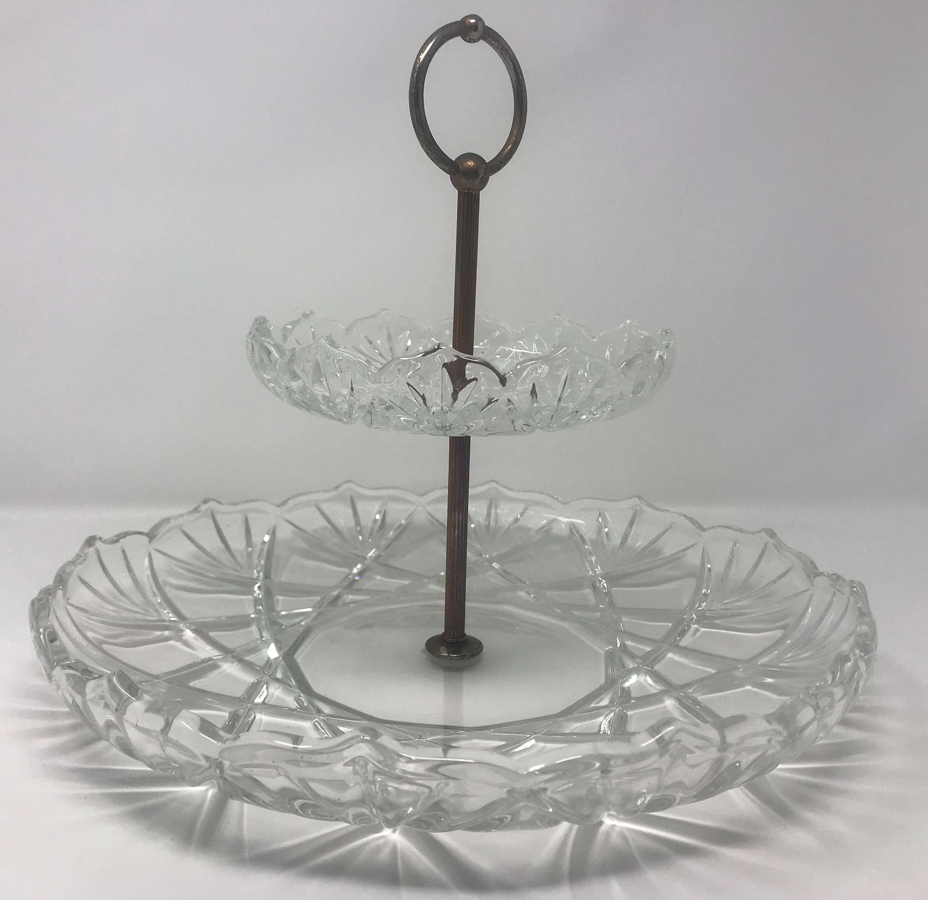 Vintage Crystal 2 Tier Tray With Metal Carrier - Etsy