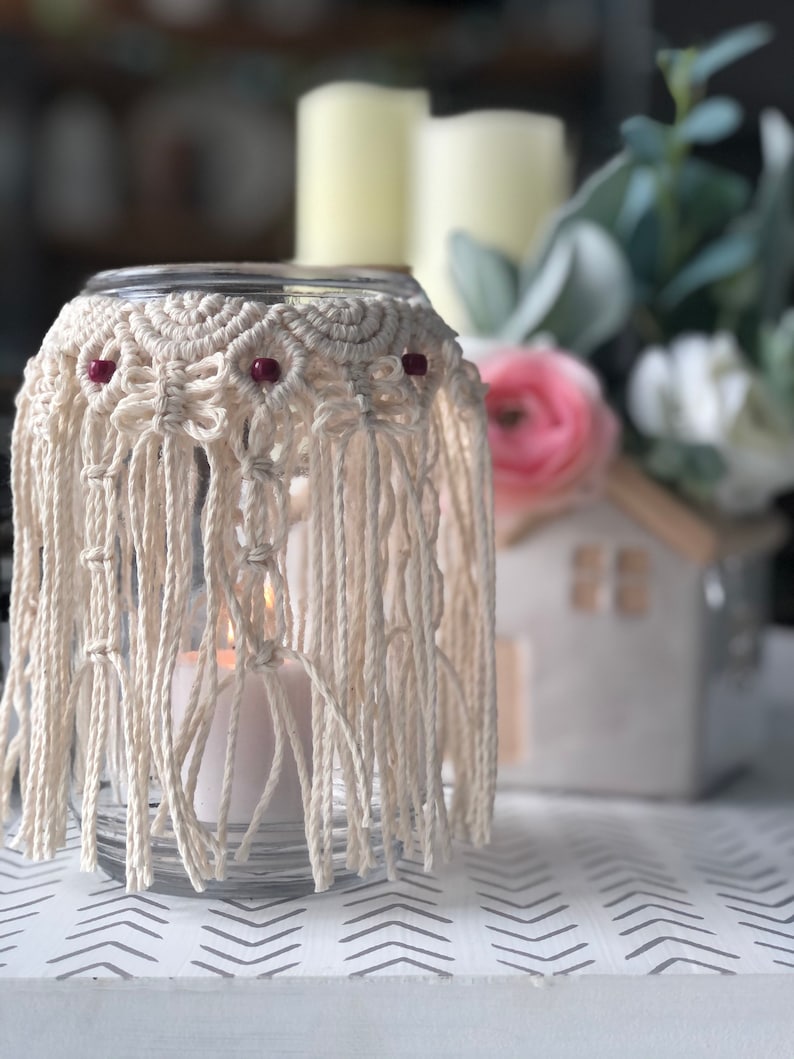 Boho Macrame Candle Votive Bead Accented Macrame Lantern - Etsy