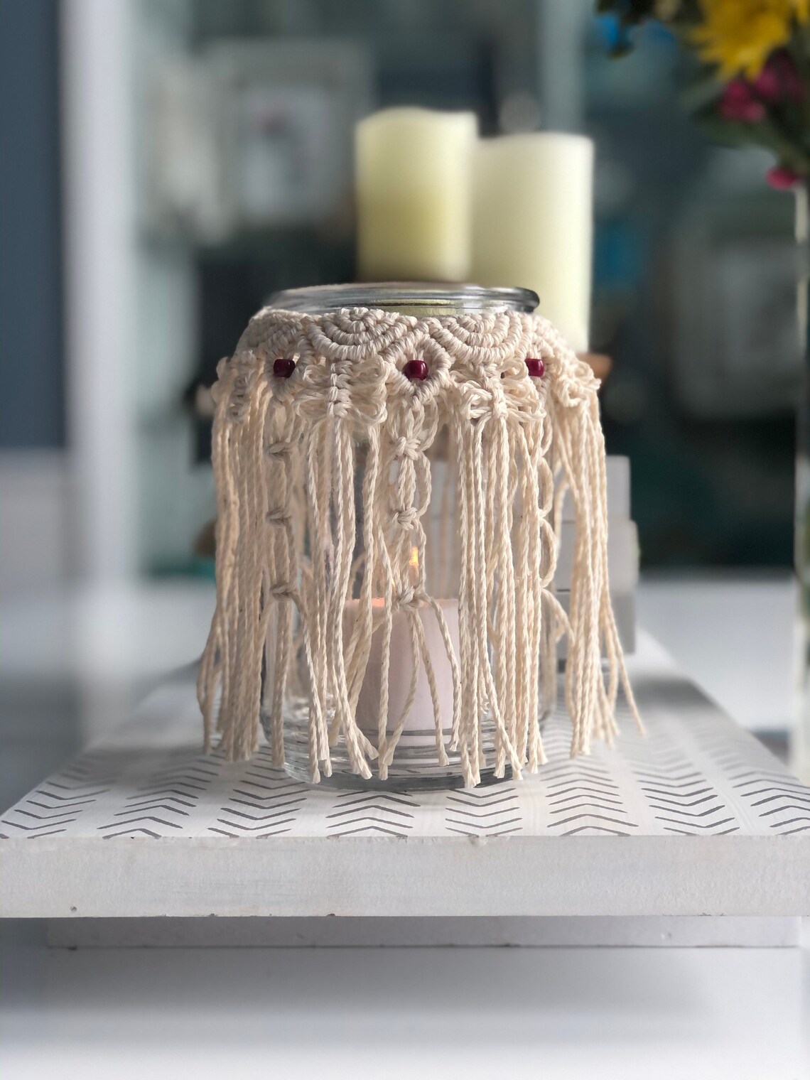 Boho Macrame Candle Votive Bead Accented Macrame Lantern - Etsy