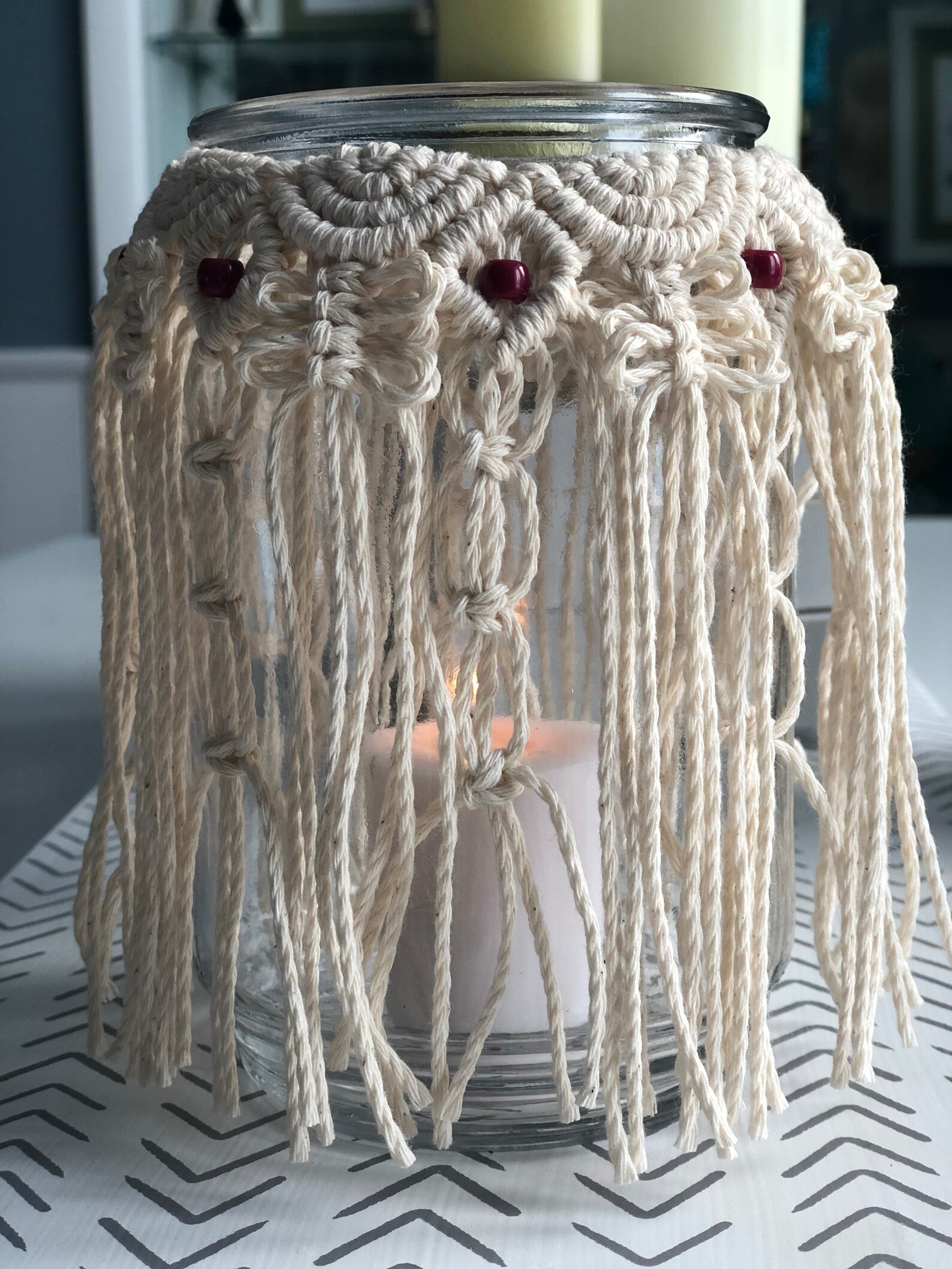 Boho Macrame Candle Votive Bead Accented Macrame Lantern - Etsy