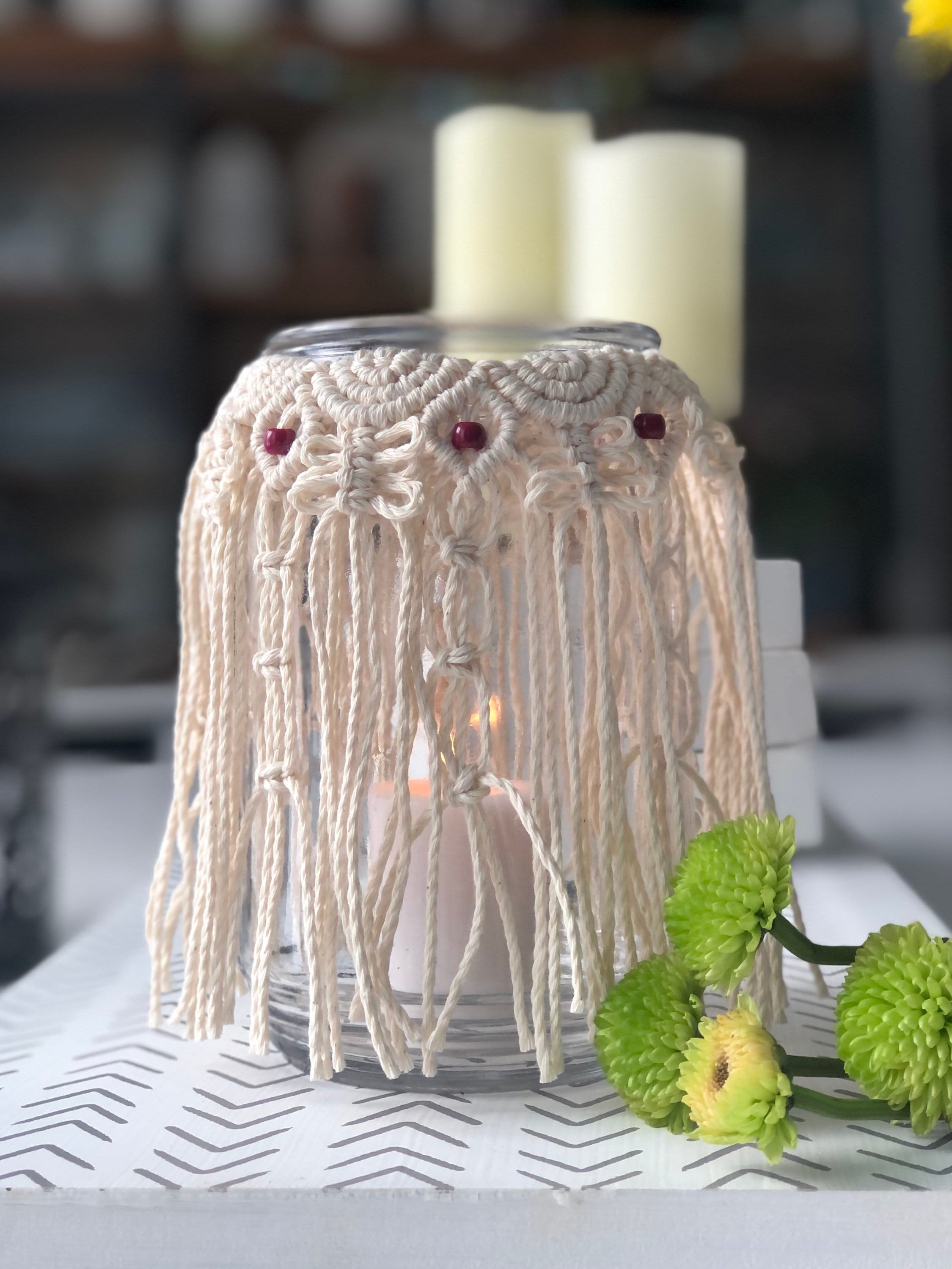 Boho Macrame Candle Votive Bead Accented Macrame Lantern | Etsy