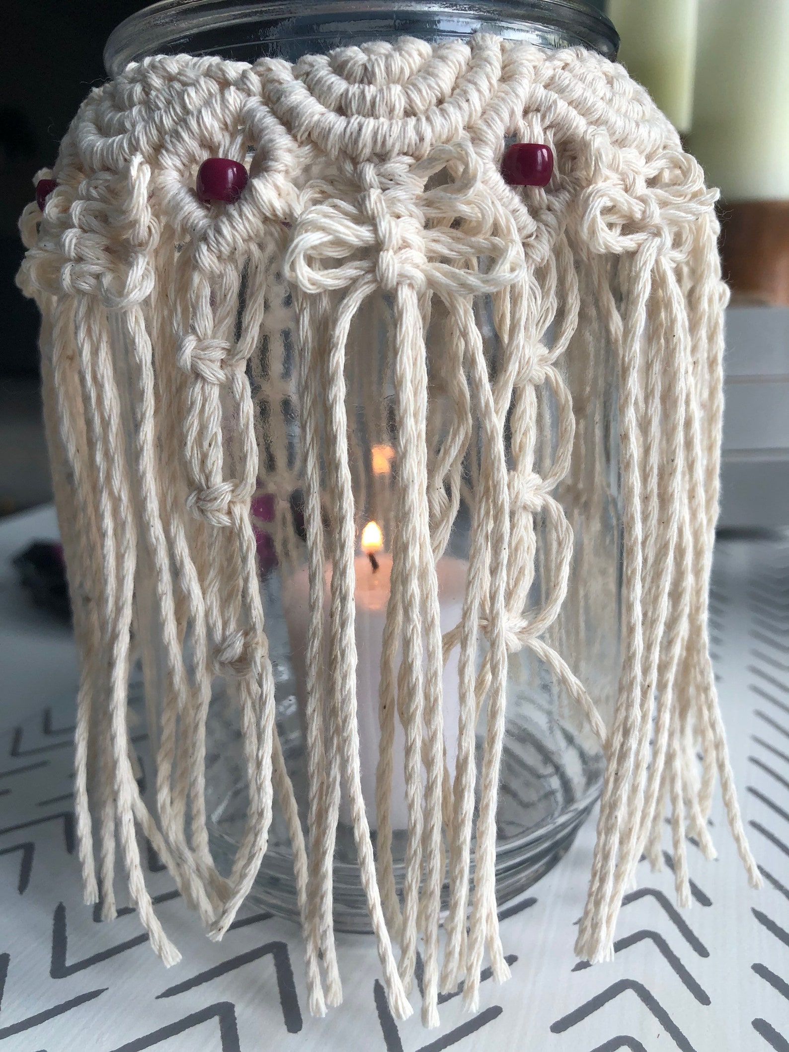 Boho Macrame Candle Votive Bead Accented Macrame Lantern - Etsy