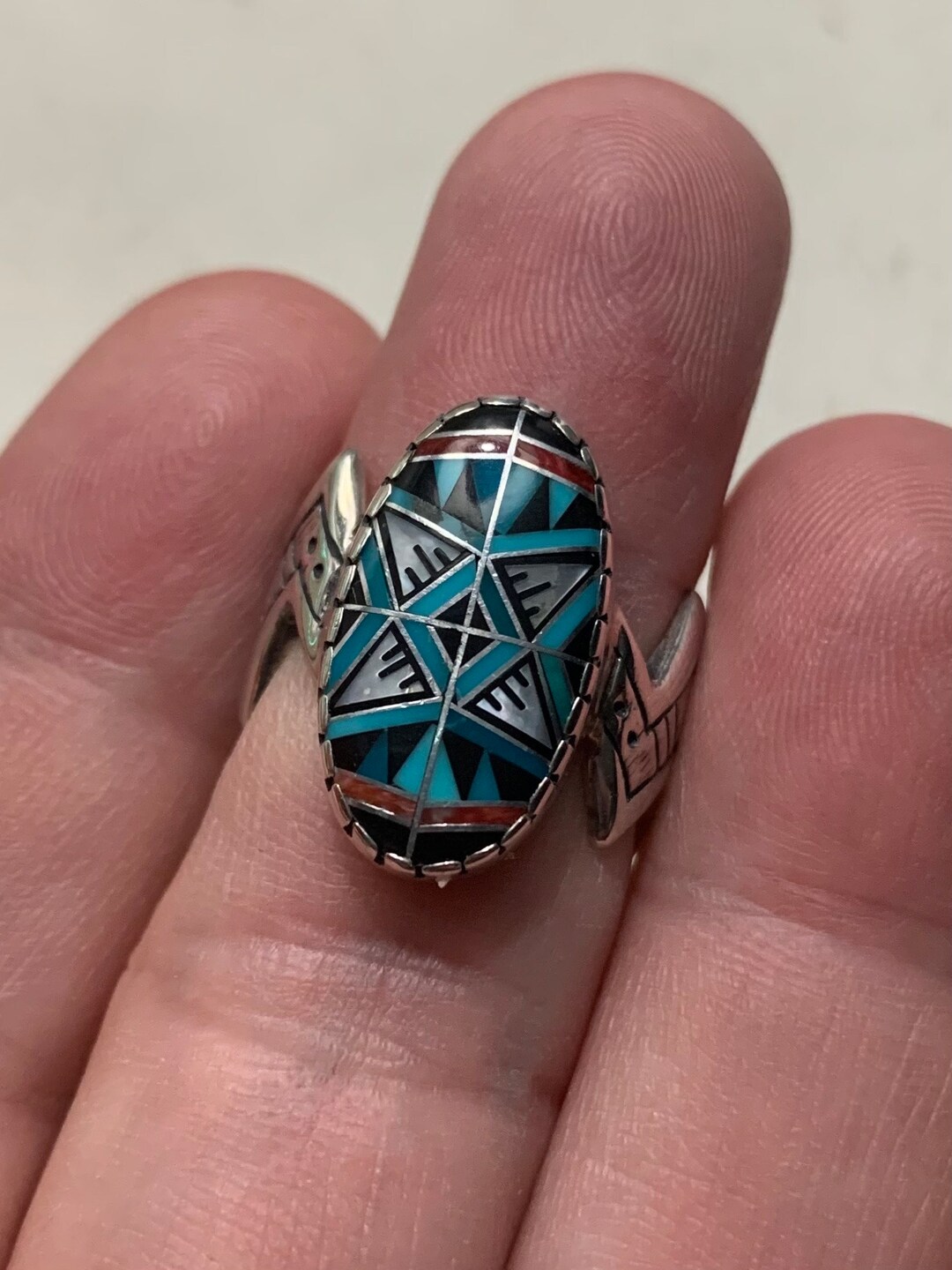 Vintage Sterling Silver Signed Roderick Tenorio Turquoise Inlay Native ...
