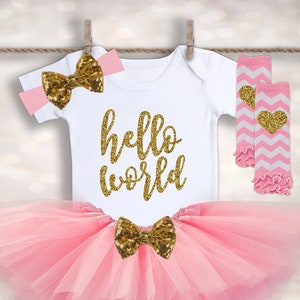 Newborn Hello World Outfit Baby Shower Gift Newborn Tutu Set Take Home ...